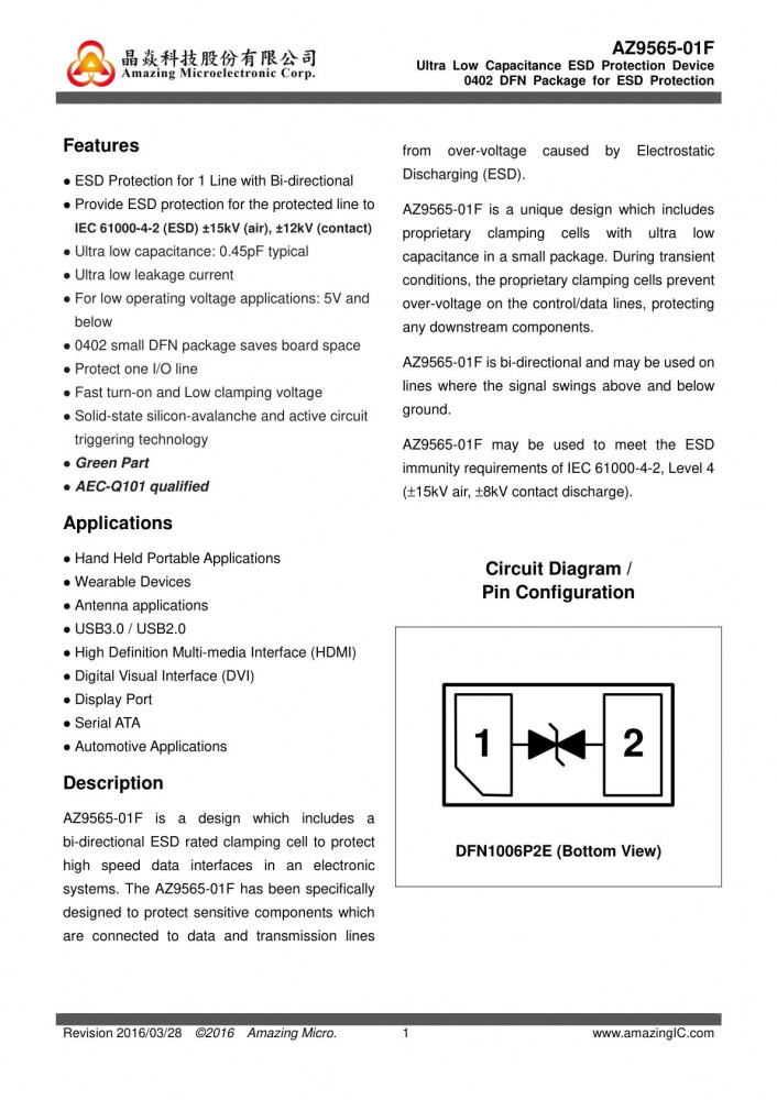 AZ9565-01F datasheet page 1