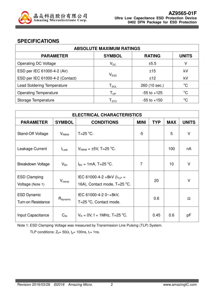 AZ9565-01F datasheet page 2