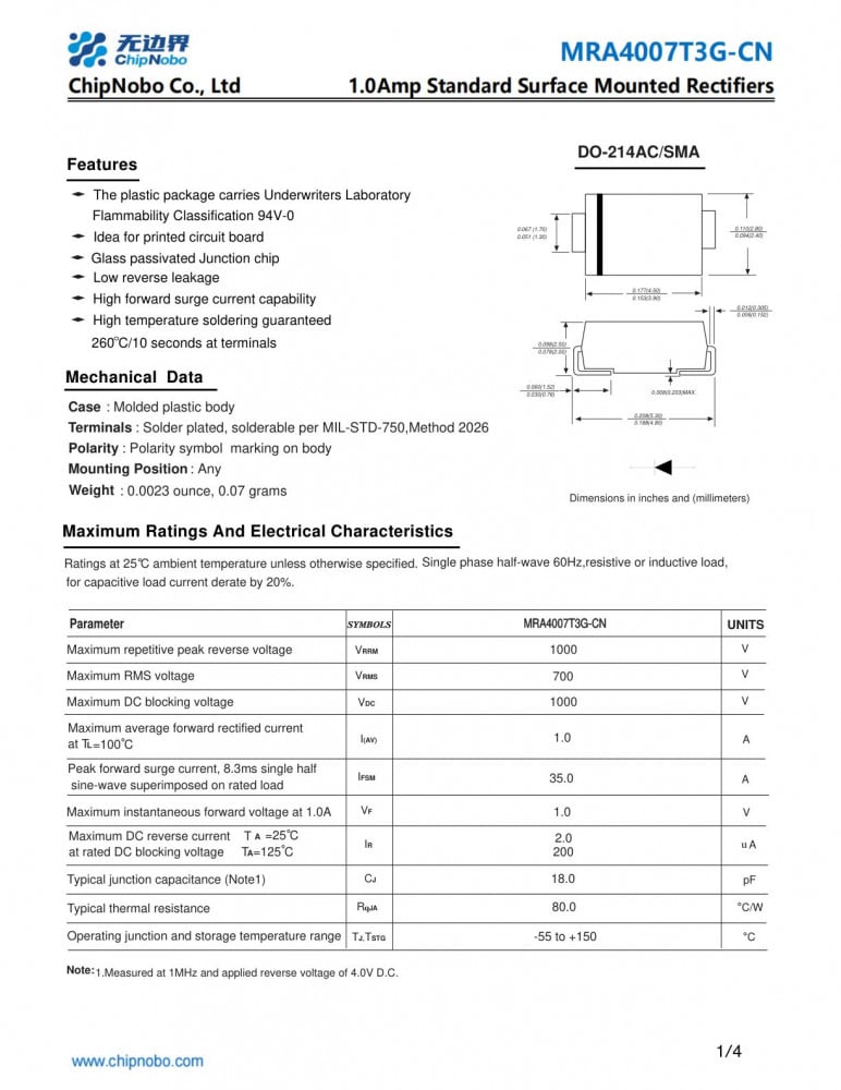 MRA4007T3G-CN datasheet page 1