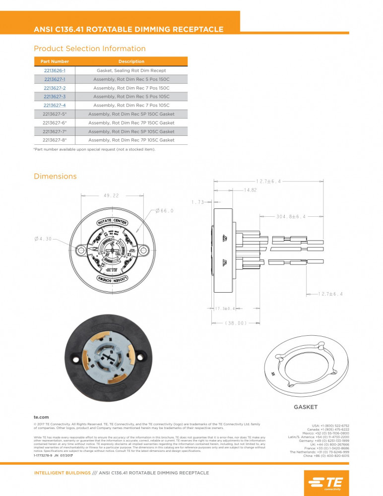TE Connectivity ANSI C136.41 rotatable dimming receptacle documentation page 2