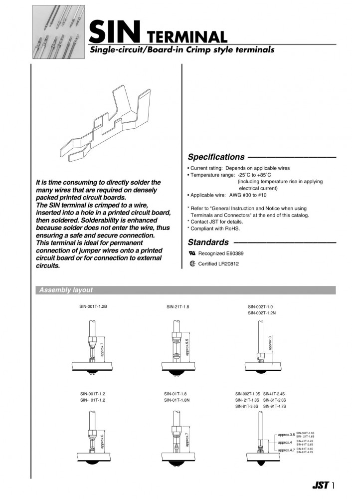JST SIN terminal specification page 1