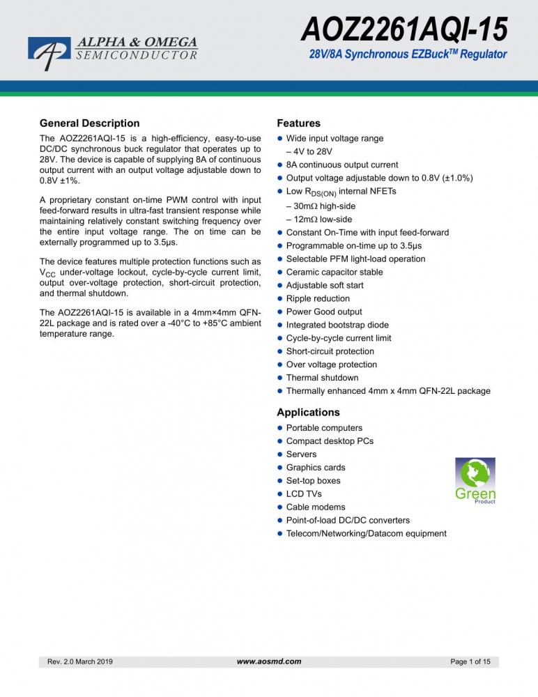 AOZ2261AQI-15 datasheet page 1