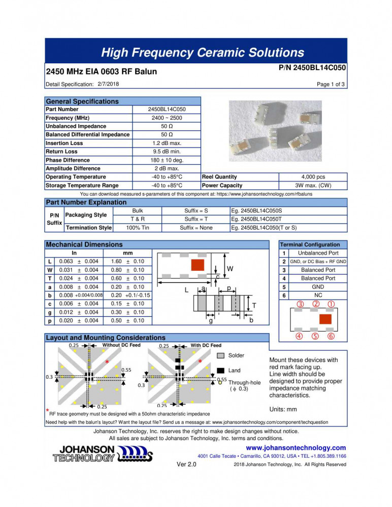 2450BL14C0050001T datasheet page 1