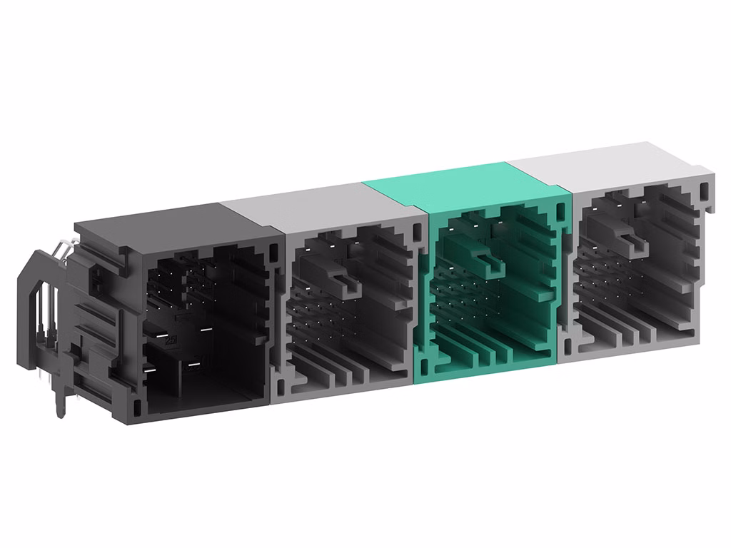 stAK50h 4 Bay Right-Angle Hybrid Header, 84 Circuits, Bay 1: 12 Circuits/Key 1/Black; Bay 2: 28 Circuits/Key 2/Green; Bay 3: 32 Circuits/Key 1/Black; Bay 4: 12 Circuits/Key 2/Green; Tube