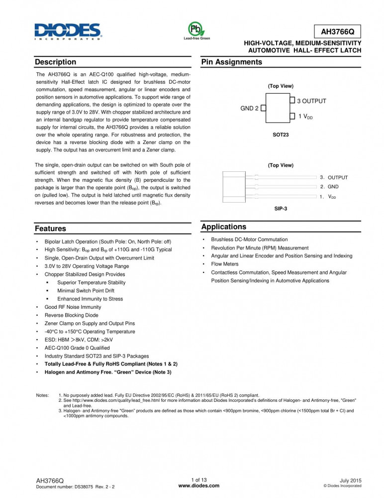 AH3766Q datasheet page 1