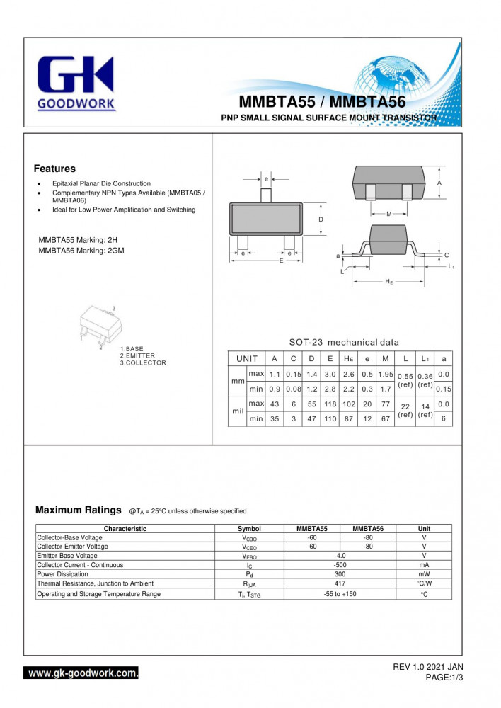 MMBTA56 datasheet page 1