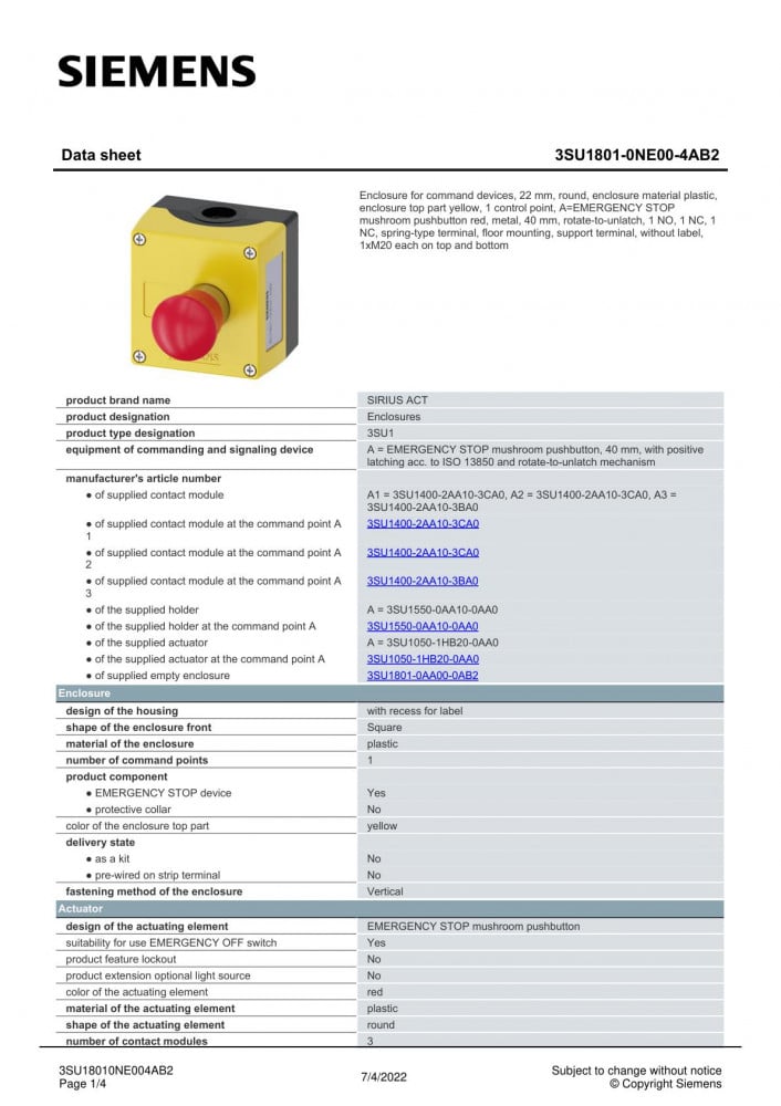 3SU18010NE004AB2 technical document page 1