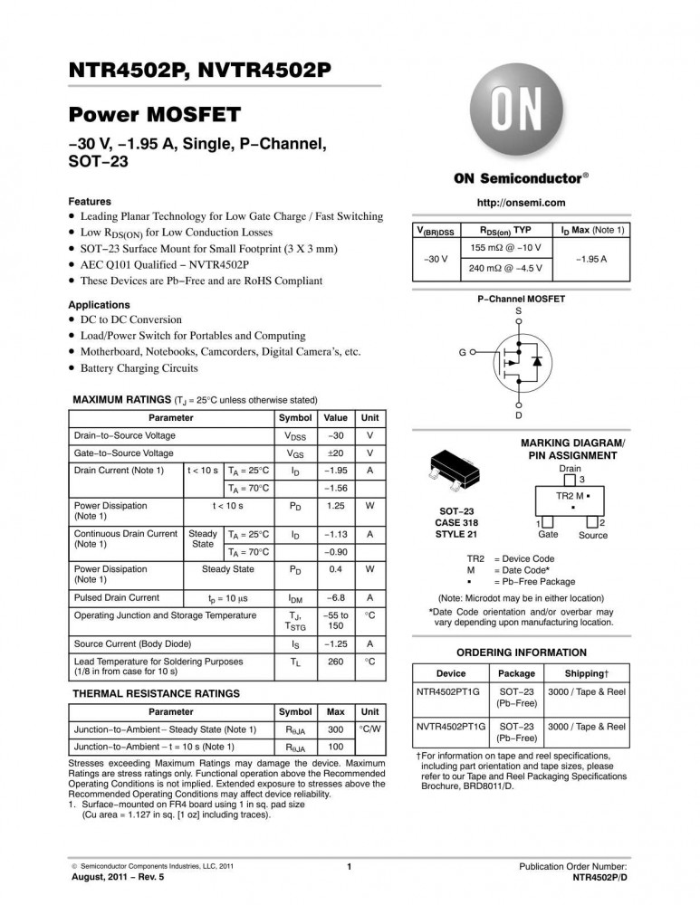 NTR4502P datasheet page 1