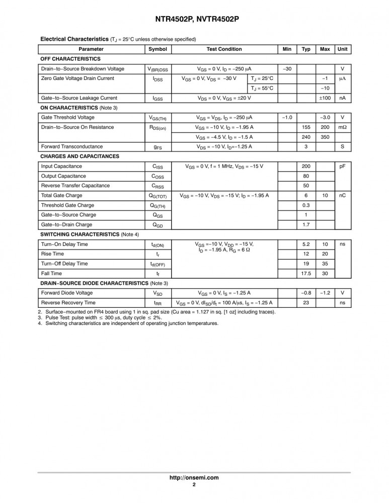 NTR4502P datasheet page 2