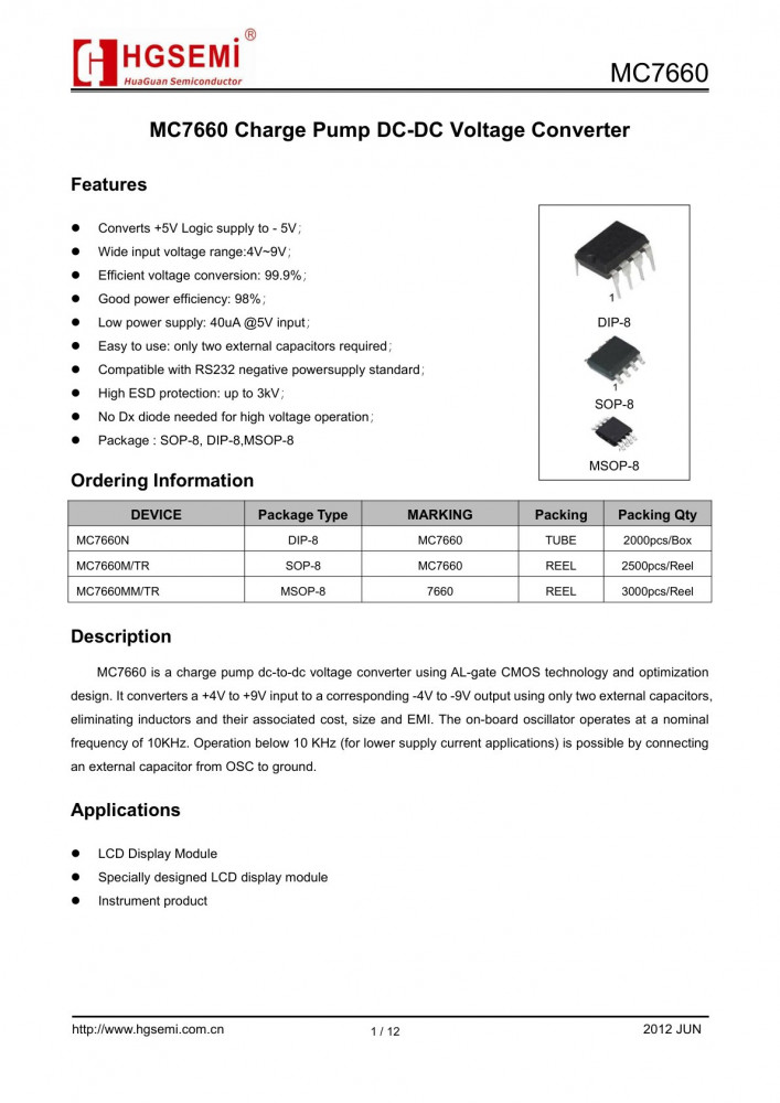 MC7660 datasheet page 1