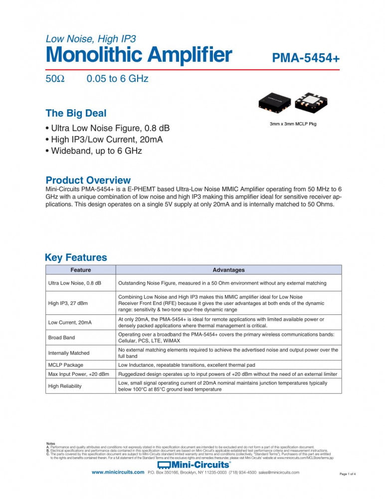 PMA-5454+ datasheet page 1