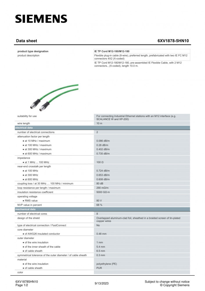 SIEMENS 6XV18785HN10 datasheet page 1