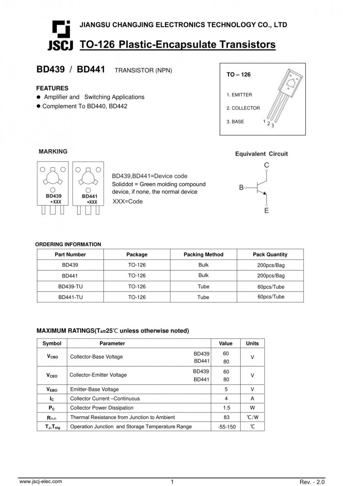 BD439 datasheet page 1