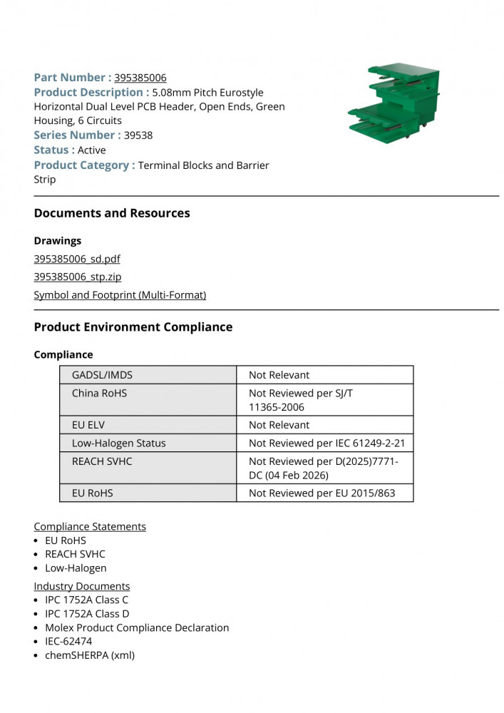 MOLEX 395385006 technical document, page 1
