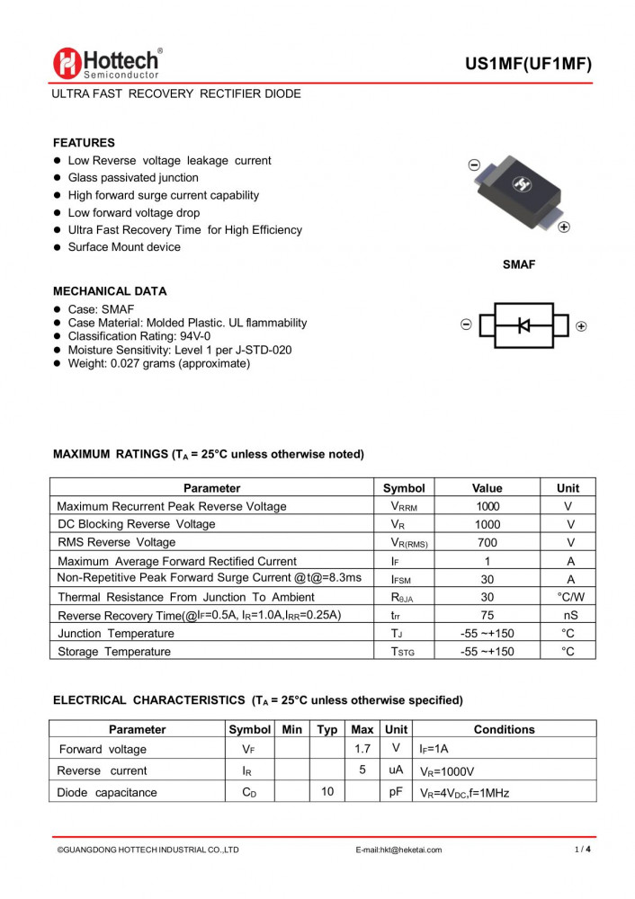 US1MF datasheet page 1