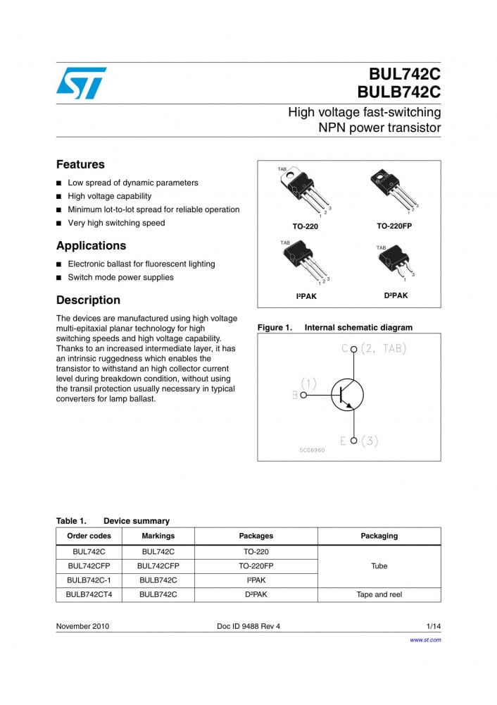 BULB742C datasheet page 1