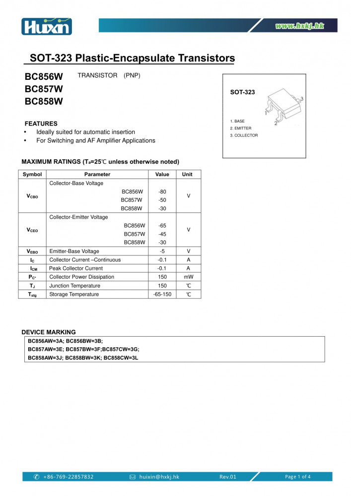BC857CW technical document page 1