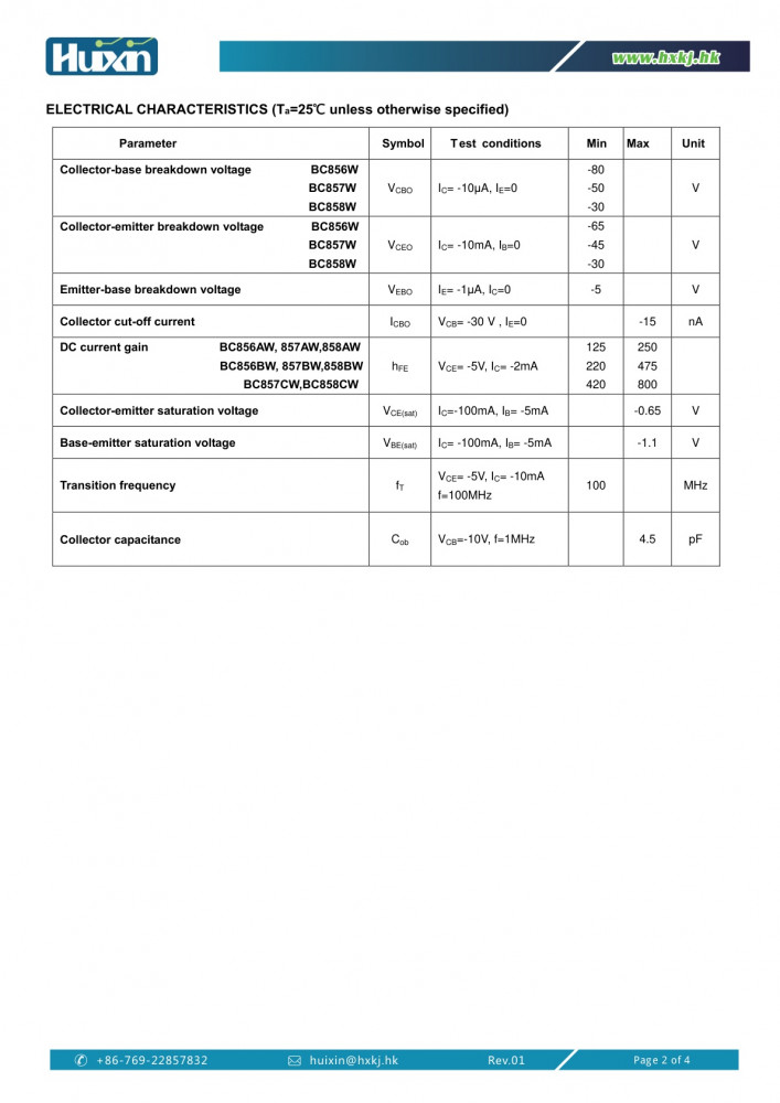 BC857CW technical document page 2