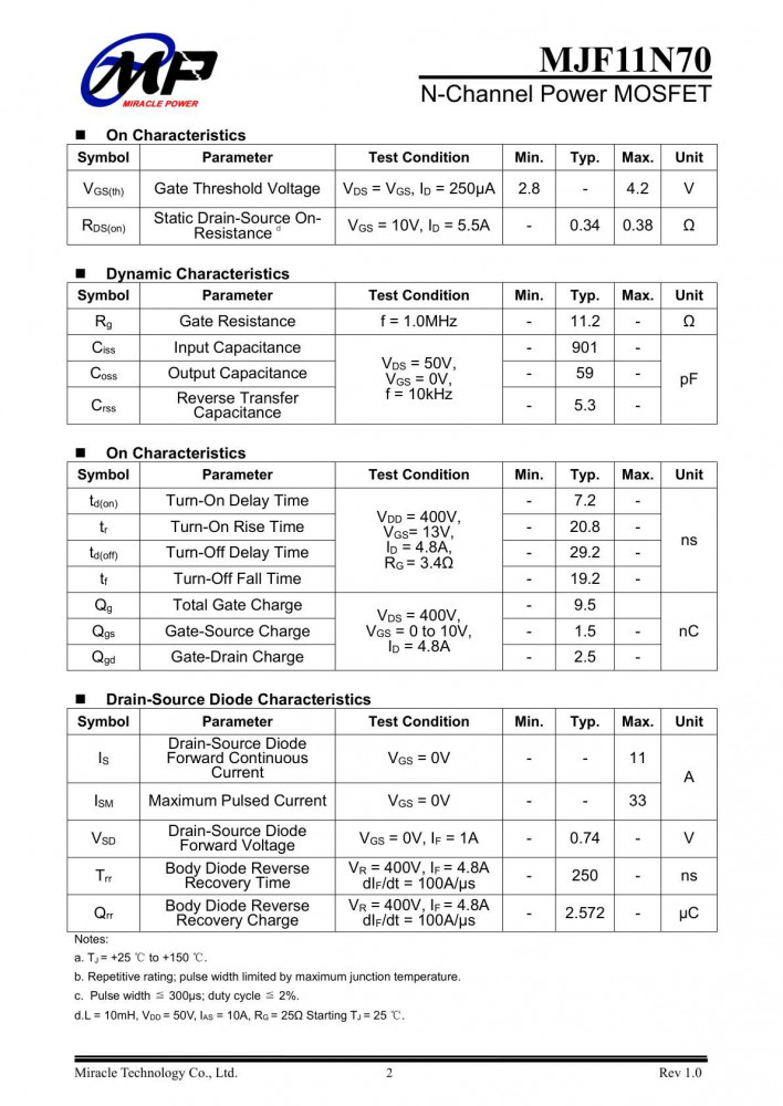 MJF11N70 datasheet page 2