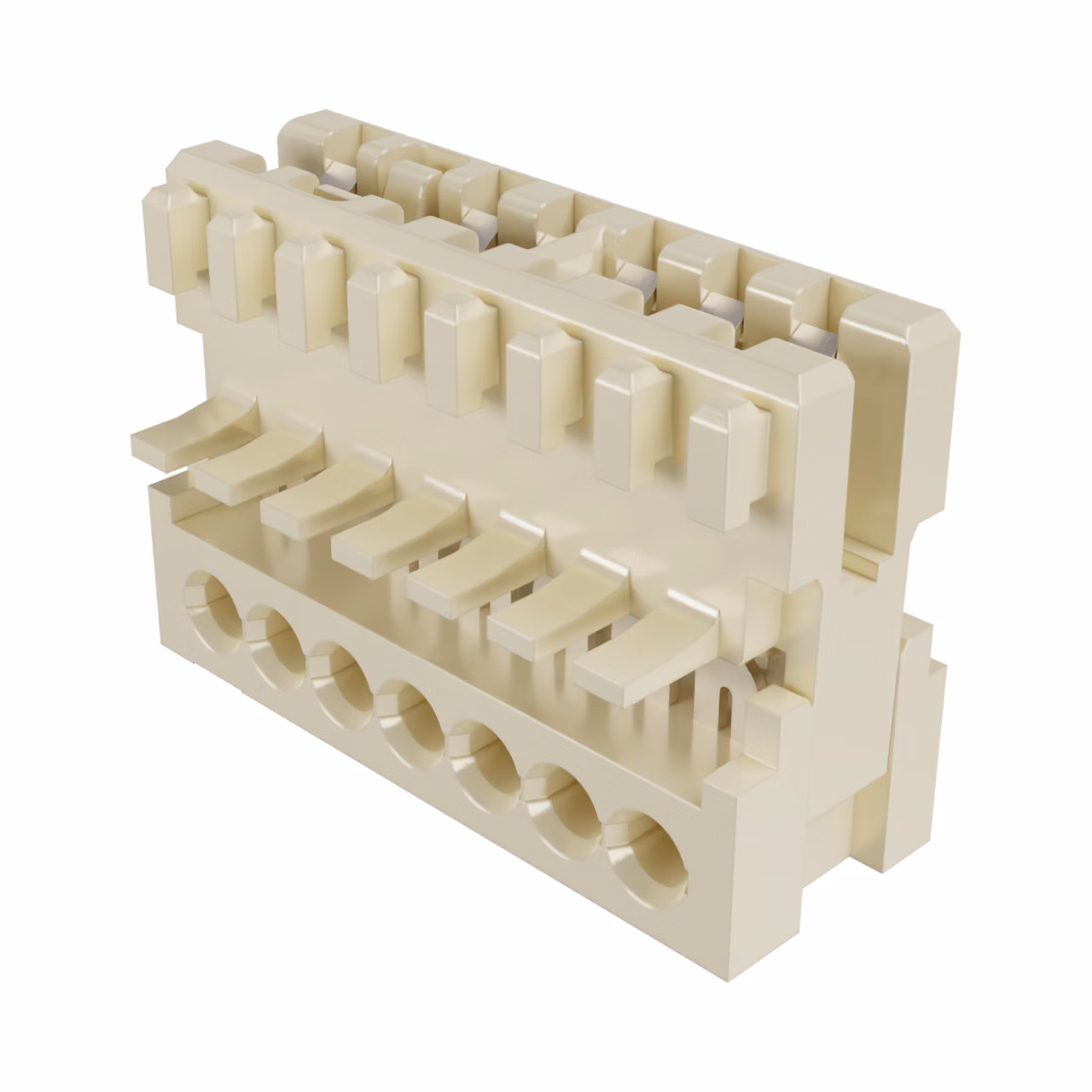 Appli-Mate RAST 2.5 Connector, 2.50mm Pitch, Female, 7 Circuits, Circuit 2 Voided, Polarizing Rib Between 4/5, Latch at Circuit 2, Open Endwalls, Tin Plating for sale