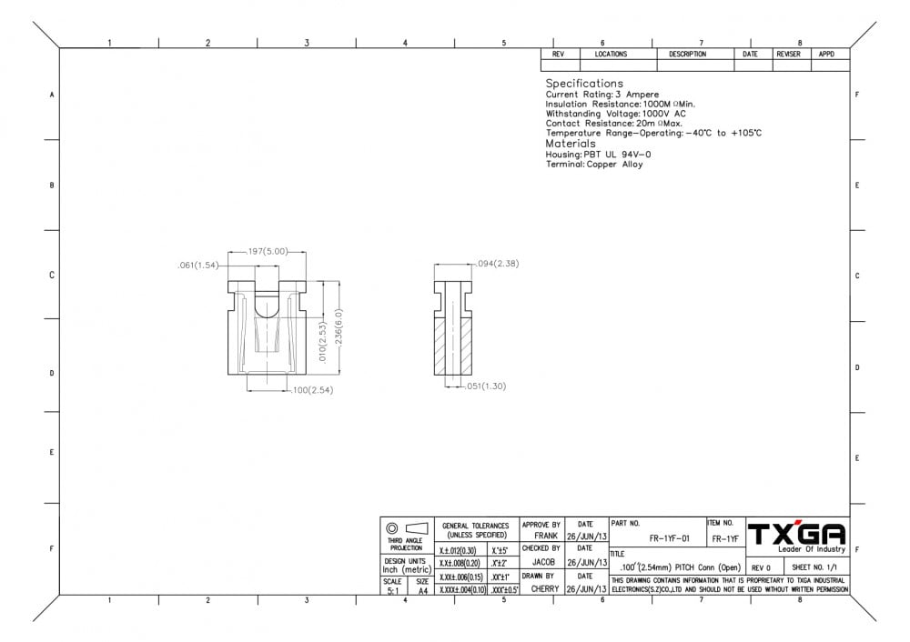 TXGA FR-1YF-01 technical drawing