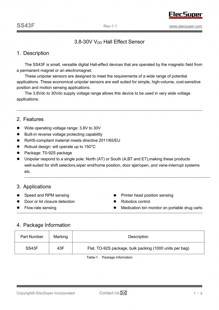 SS43F datasheet page 1