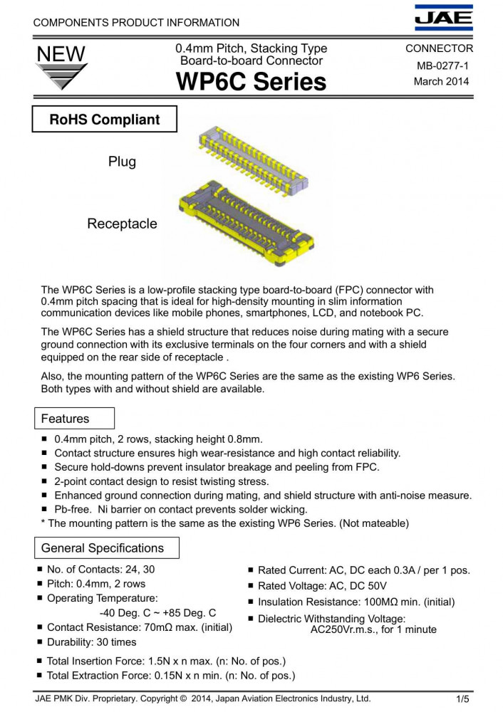 JAE WP6C Series technical document page 1