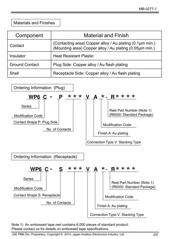 JAE WP6C Series technical document page 2