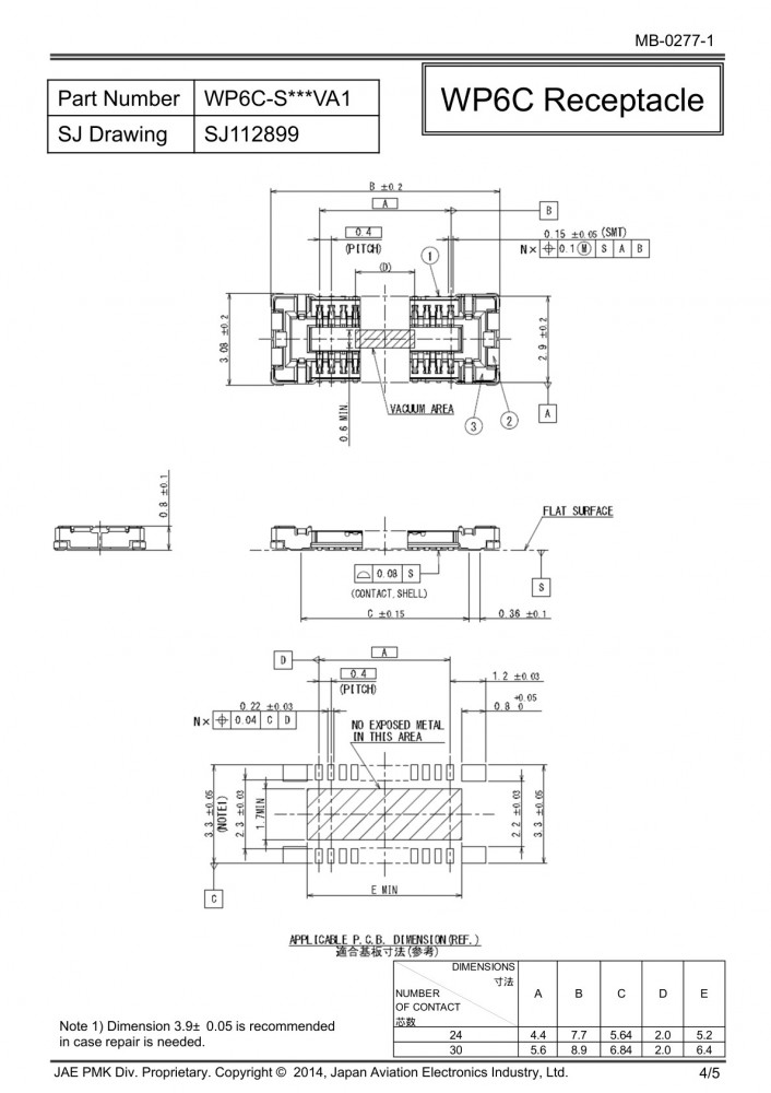 JAE WP6C Series technical document page 4