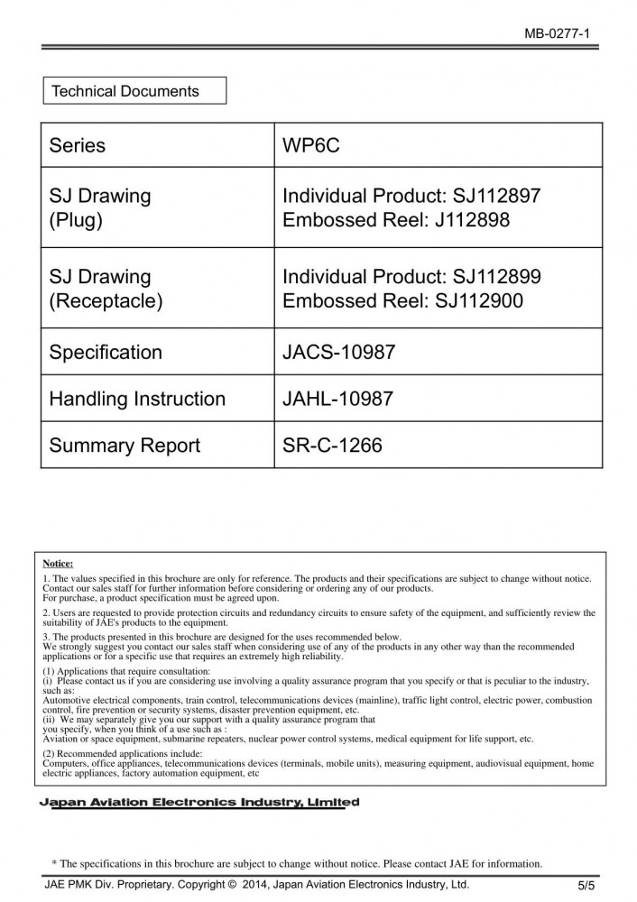 JAE WP6C Series technical document page 5