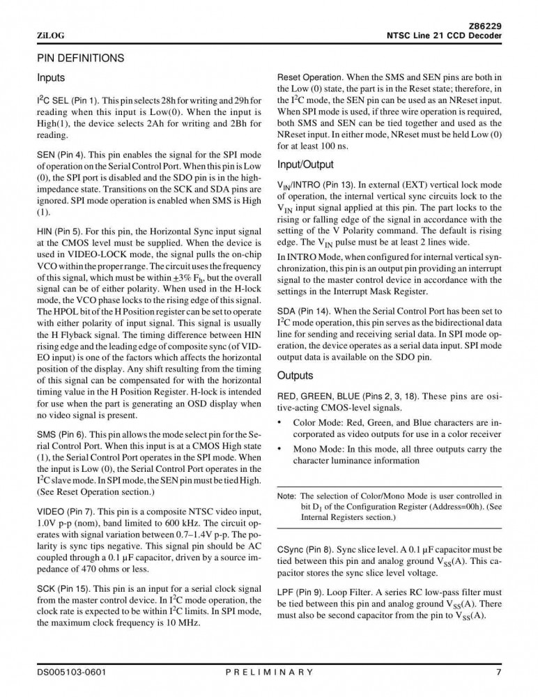 Z86229 datasheet page 7