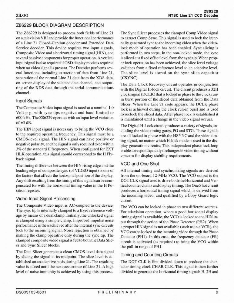 Z86229 datasheet page 9