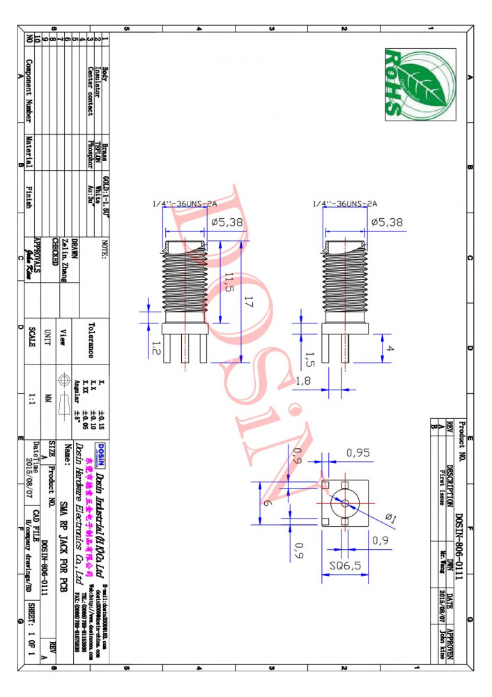 DOSIN-806-0111 technical drawing page 1