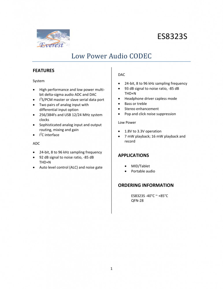 ES8323S datasheet page 1