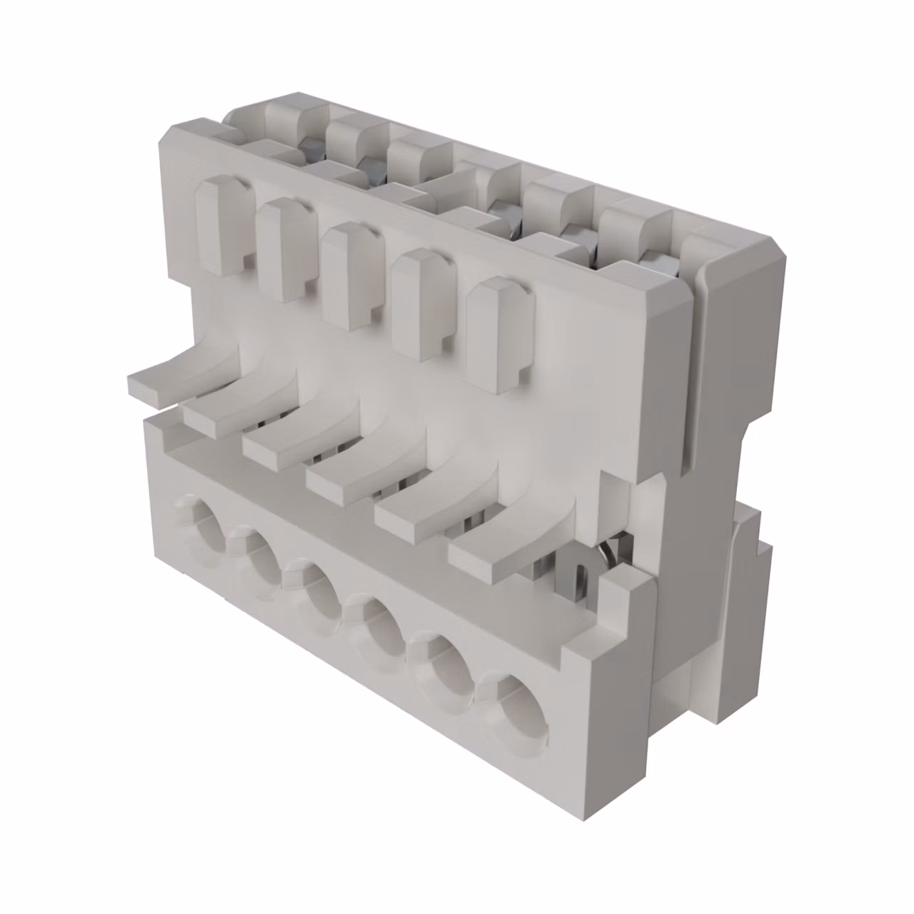 Appli-Mate RAST 2.5 IDT Housing, 2.50mm Pitch, Female, 6 Circuits, Beaded Terminal, Position Keys A & G Removed, Slotted Endwalls, Polarizing Rib Between Circuits 3 & 4 for sale