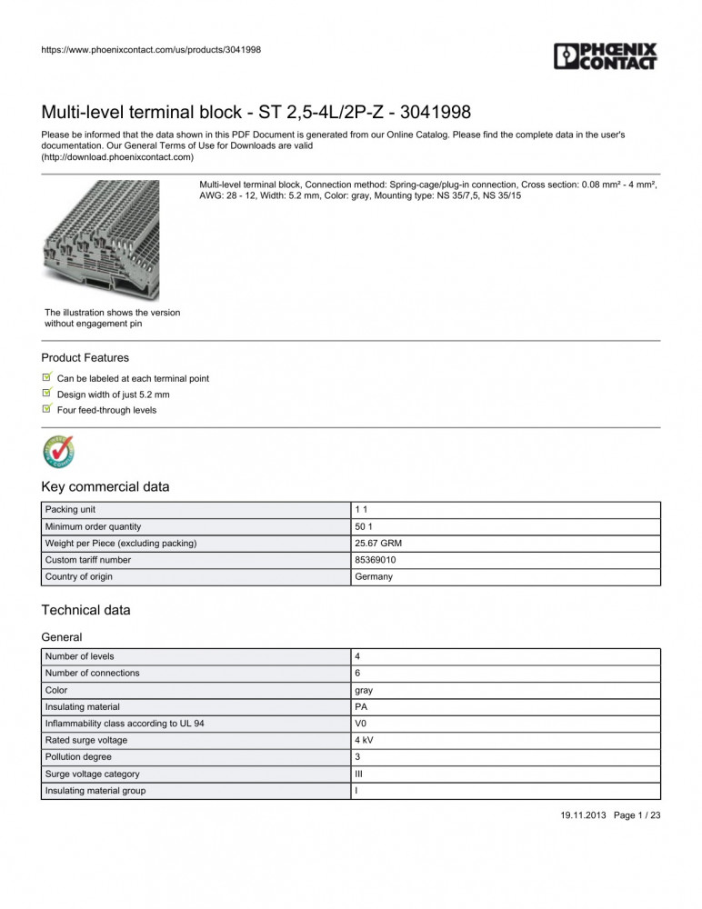 Phoenix Contact 3041998 technical document page 1