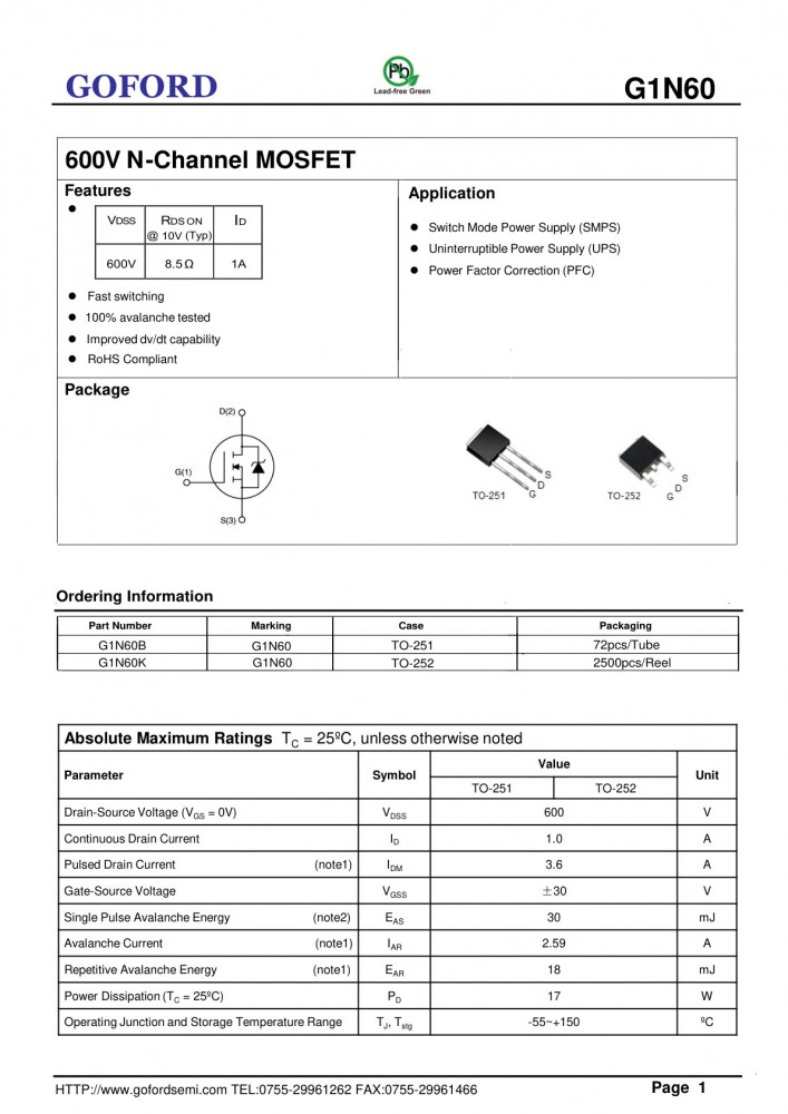 G1N60B datasheet page 1