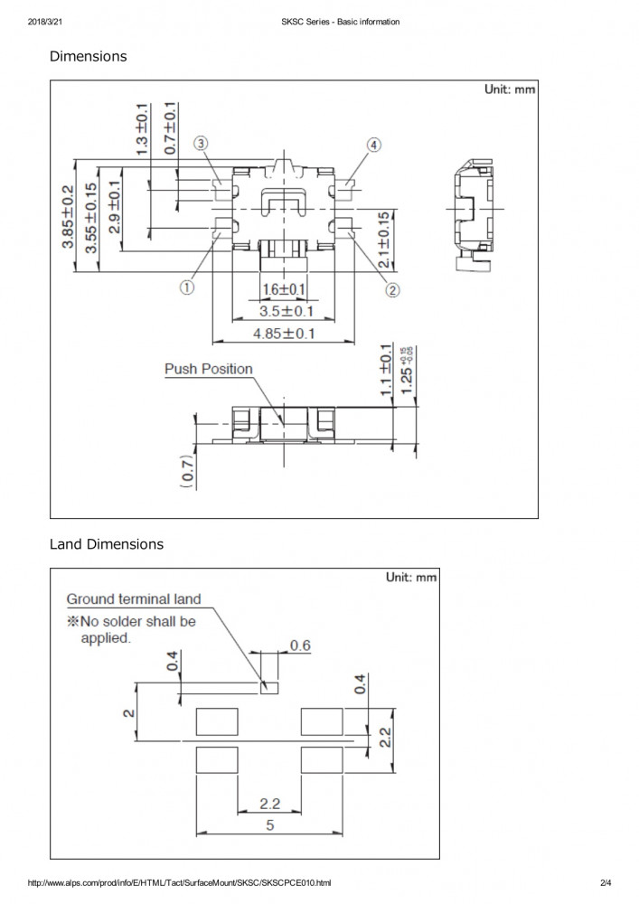 SKSCPCE010 land dimensions