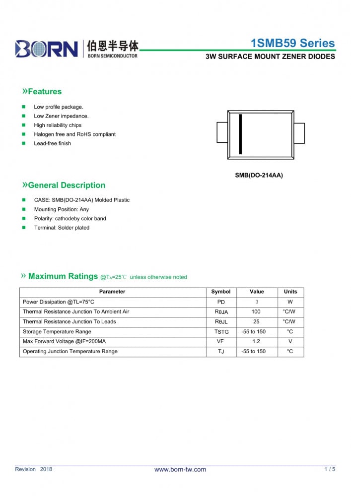 1SMB5930B datasheet page 1