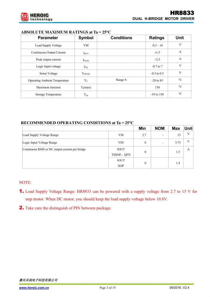HR8833 technical document page 3