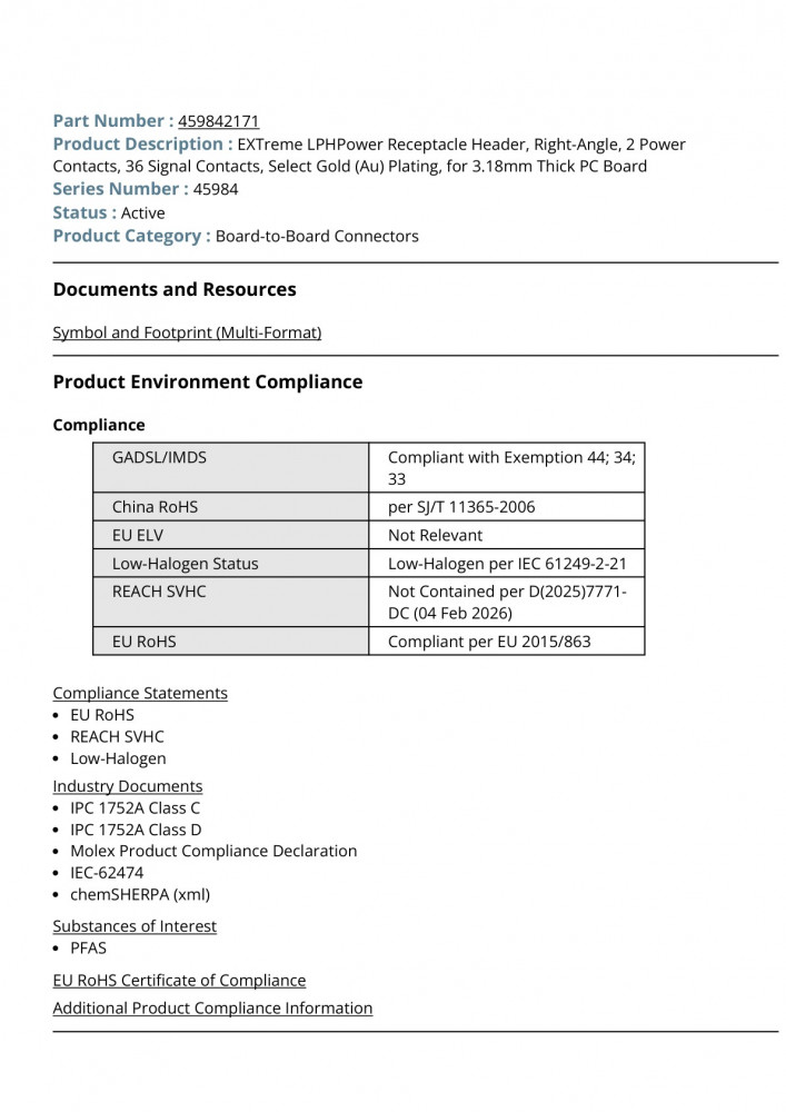 MOLEX 459842171 technical document page 1