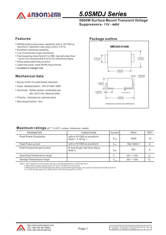 5.0SMDJ series datasheet page 1