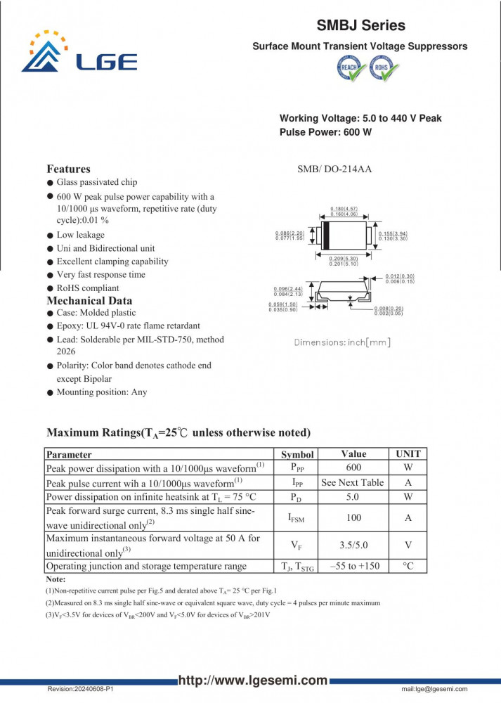 LGE SMBJ series datasheet page 1