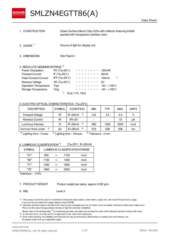 SMLZN4EGTT86A technical document page 1