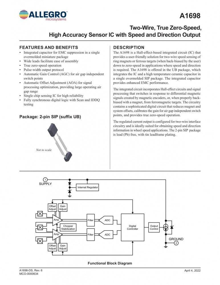 A1698 datasheet page 1