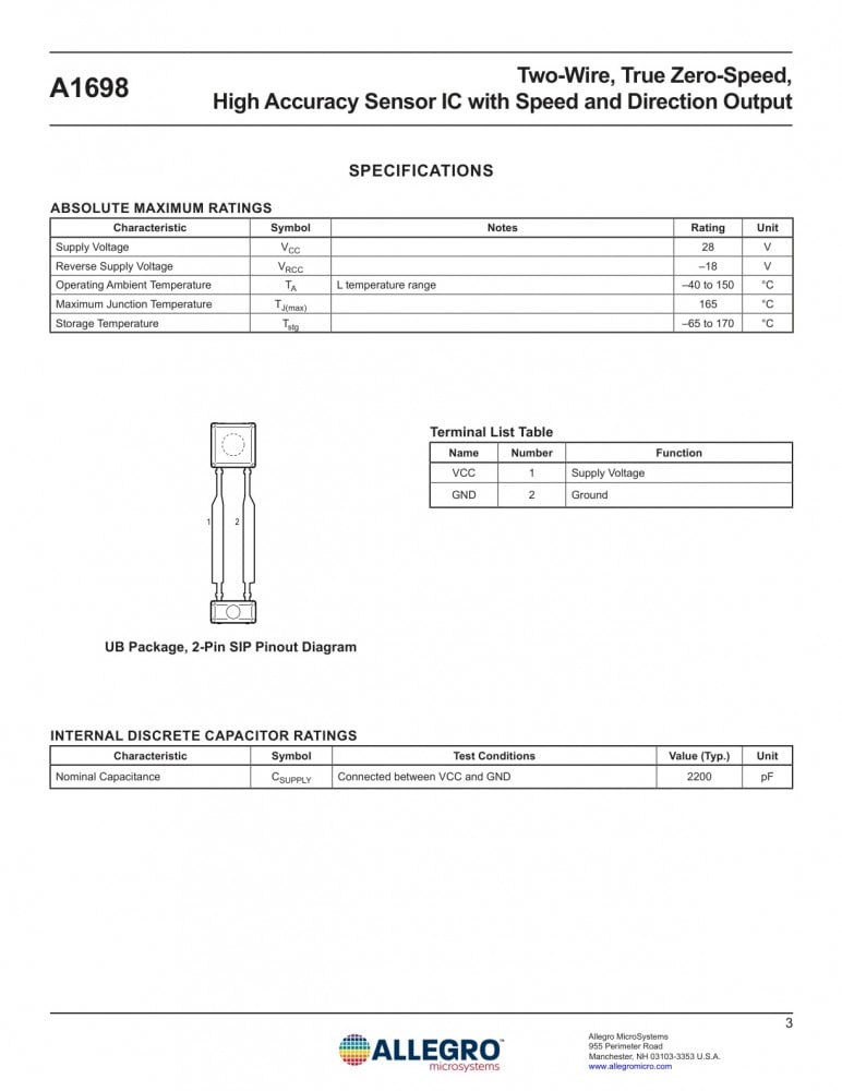 A1698 datasheet page 3