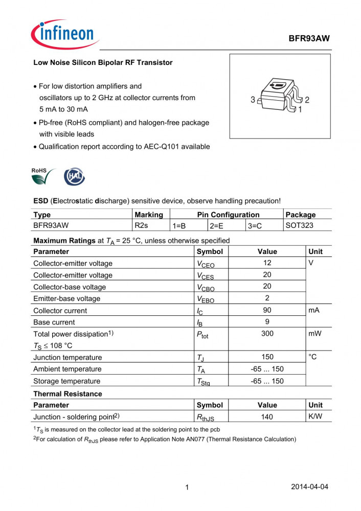 BFR93AWH6327 datasheet page 1