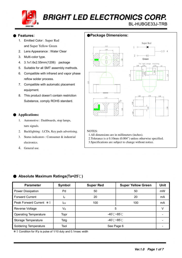 BL-HUBGE33J-TRB datasheet page 1