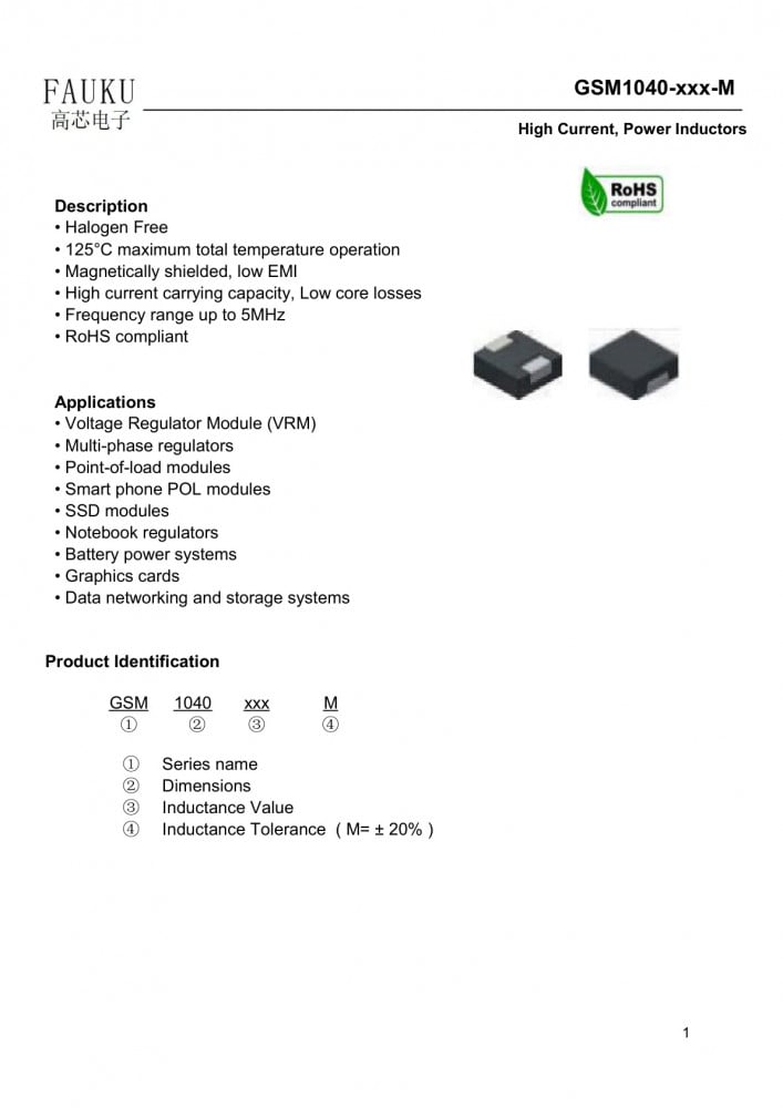GSM1040-4R7-M datasheet page 1