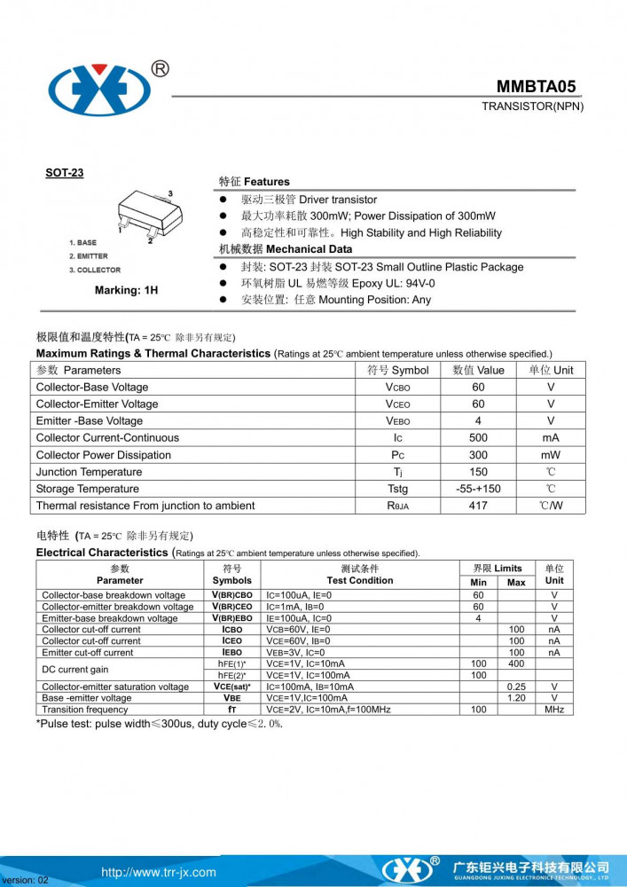 MMBTA05 datasheet page 1
